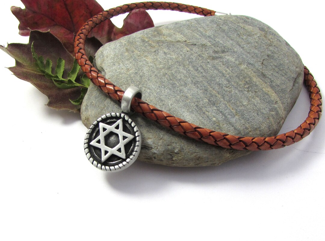 Star of David Necklace, Thick Braided Leather Cord Necklace, Men's Star ...
