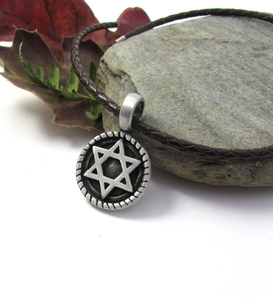 Star of David Necklace on Custom Leather Cord, Men's Star of David ...