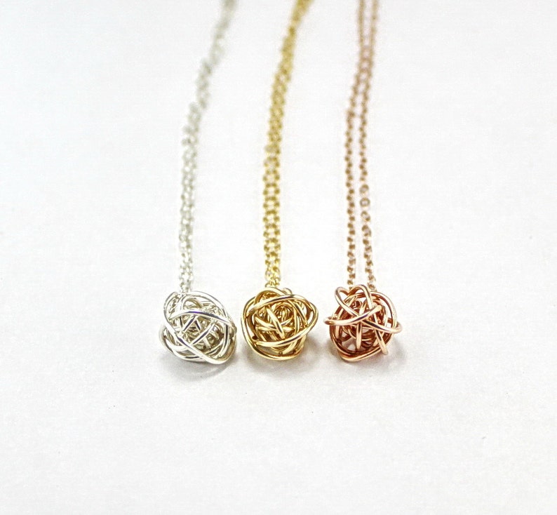 Rose Gold Wire Ball Necklace, Rose Gold Love Knot Necklace, Rose Gold ...