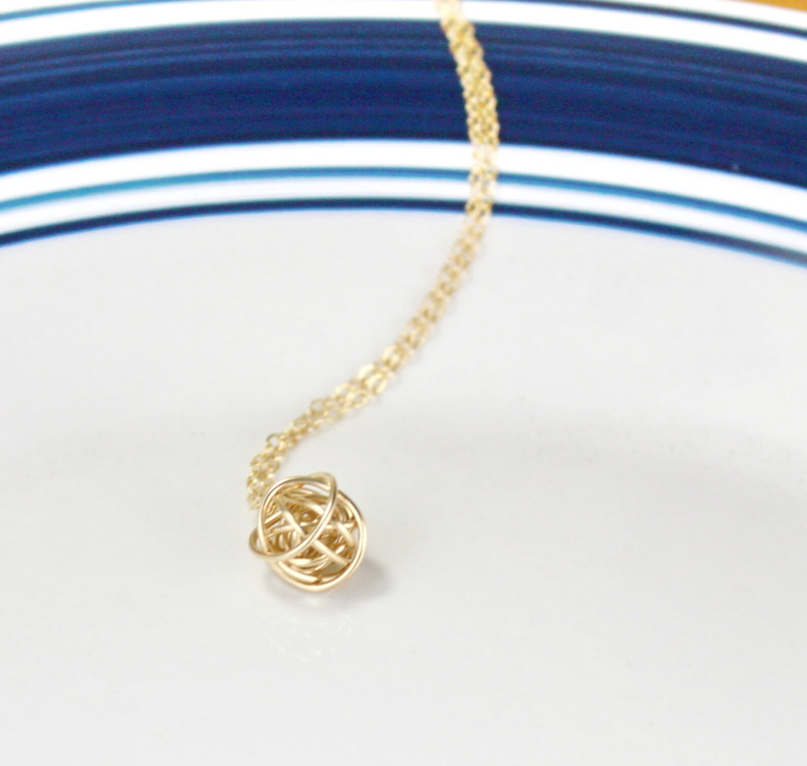 Gold Wire Knot Necklace, Tangled Love Wire Ball Necklace, Handmade Wire ...