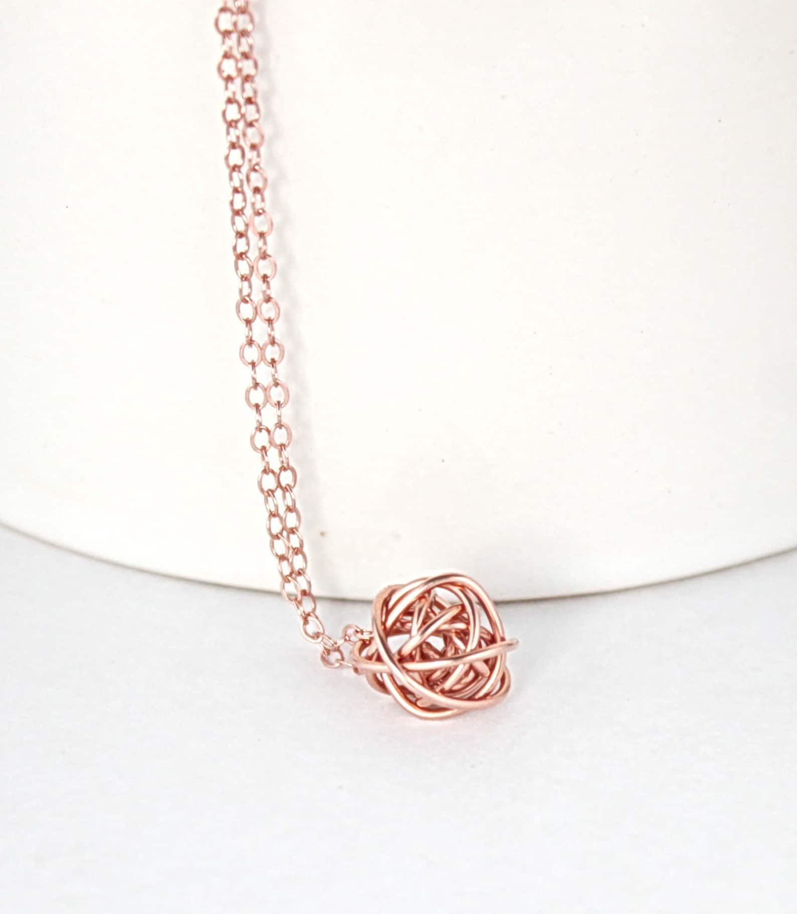 Rose Gold Wire Ball Necklace, Rose Gold Love Knot Necklace, Rose Gold ...