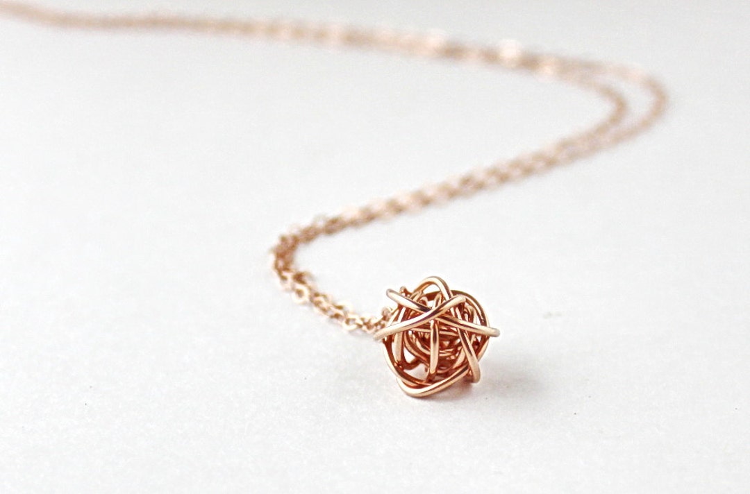 Rose Gold Wire Ball Necklace, Rose Gold Love Knot Necklace, Rose Gold ...