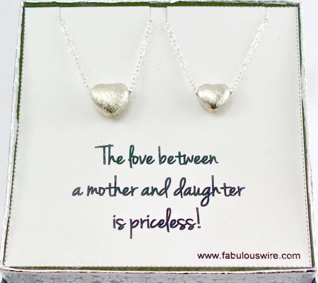 Mother Daughter Heart Necklace Set, Sterling Silver Matte Brushed Heart ...