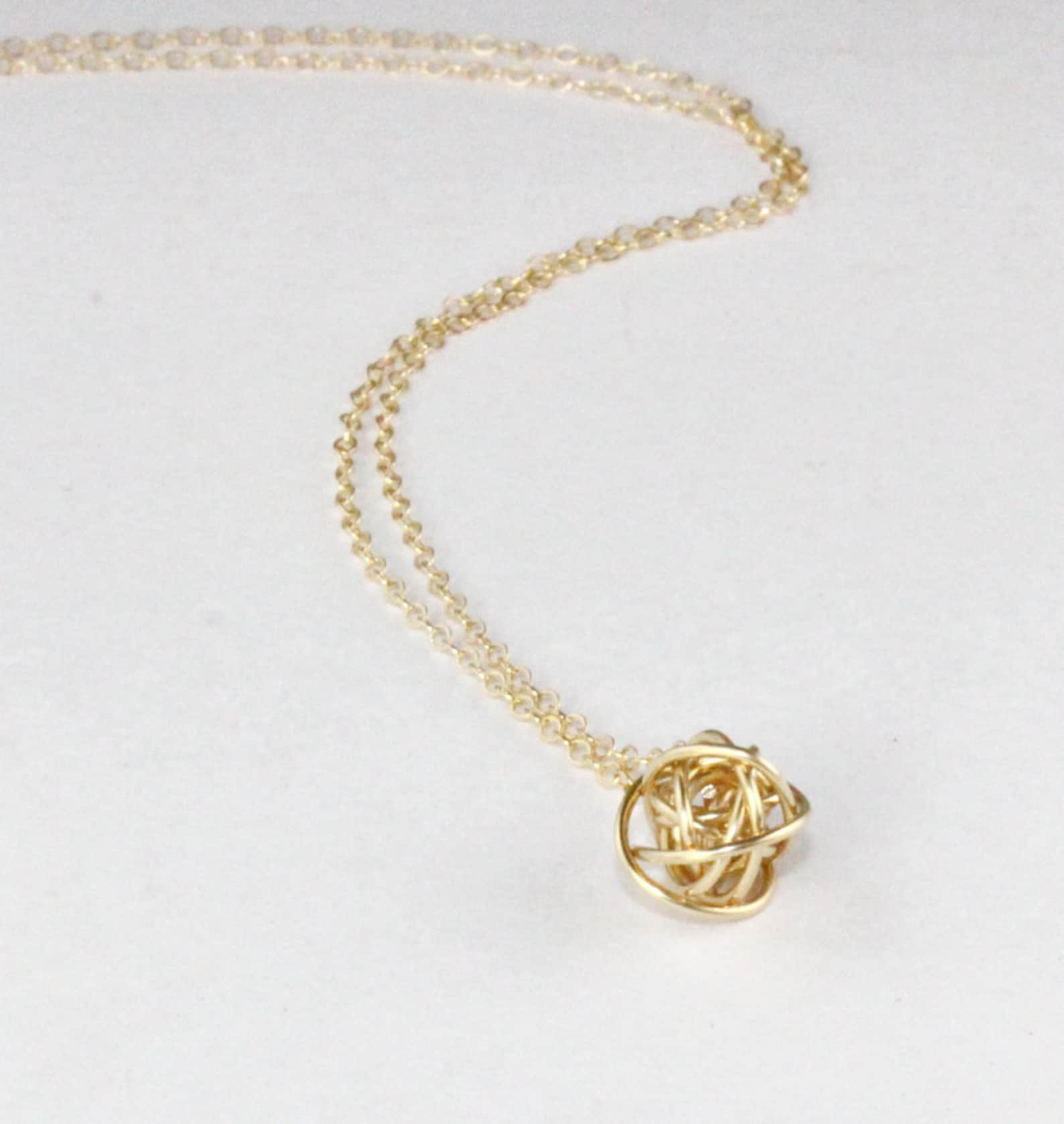 Gold Wire Knot Necklace, Tangled Love Wire Ball Necklace, Handmade Wire ...