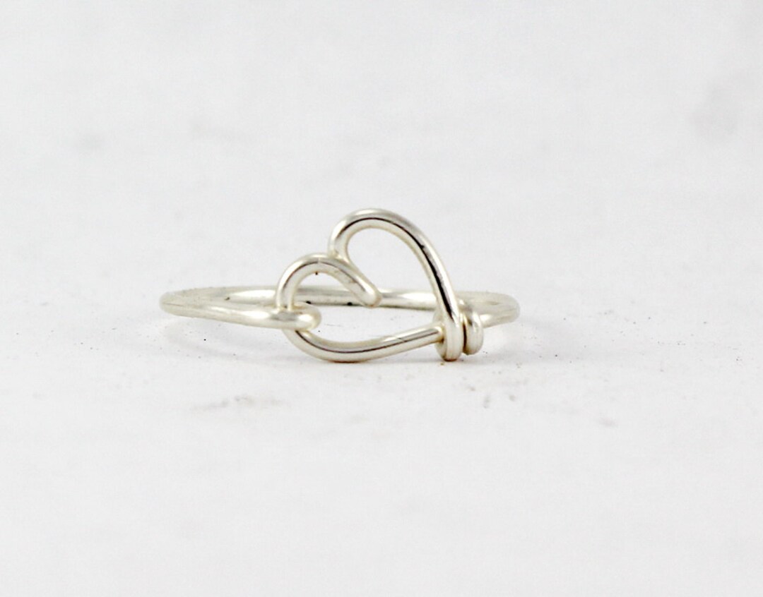 Silver Heart Ring, Wire Heart Love Ring, Heart Shape Dainty Ring ...