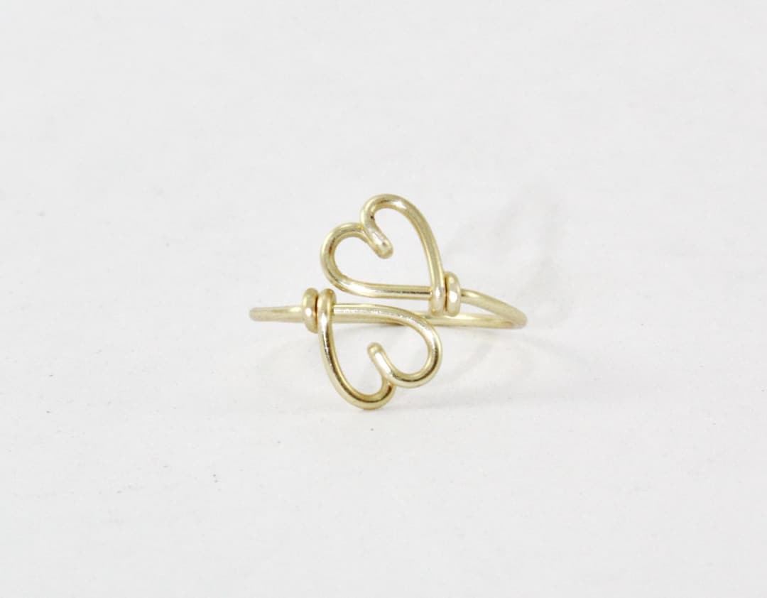 Double Hearts Ring, Hand Made Wire Heart Ring, Heart to Heart Ring ...