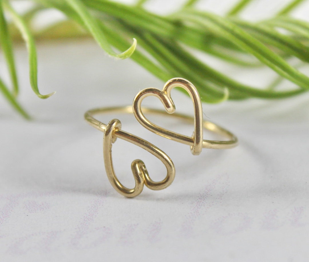 Double Heart Ring - Heart to Heart Love and Friendship Symbol Ring, 14K ...