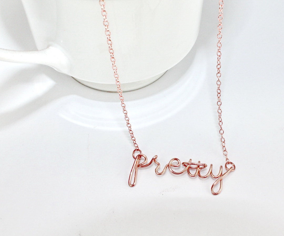 Rose Gold Wire Word Wire Name Necklace, Custom Made Wire Script Name ...