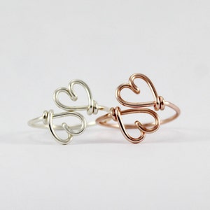 Double Hearts Ring, Rose Gold Heart Ring, Sweetheart Ring, Dainty ...