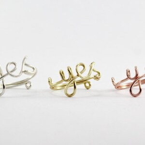 Rose Gold Yes Ring, Wire Yes Word Ring, Yes I Do, Bridesmaids Gift Ring ...