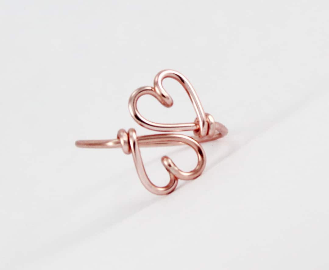 Double Hearts Ring, Rose Gold Heart Ring, Sweetheart Ring, Dainty ...