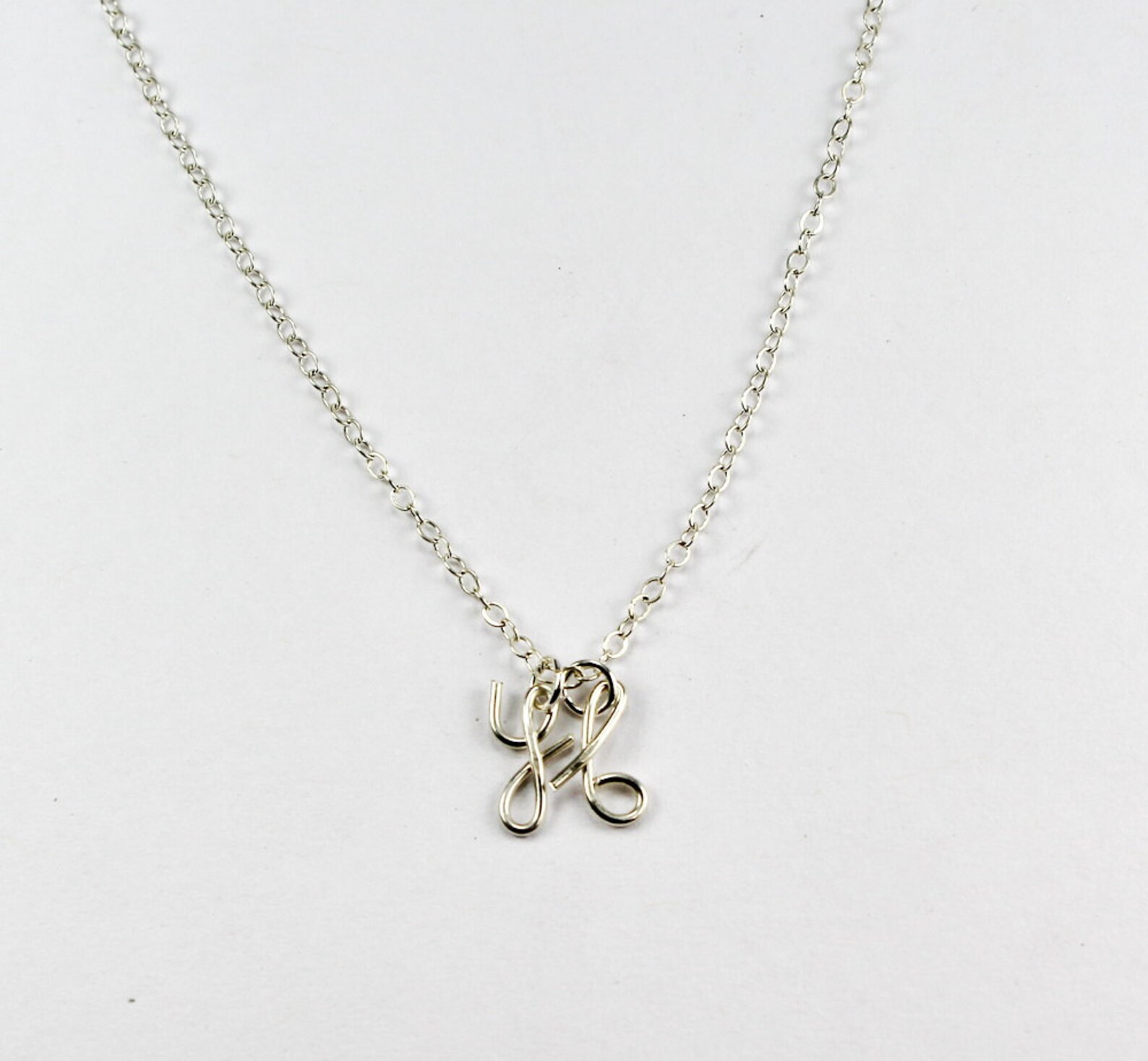 Wire Initial Necklace, Sterling Dilver Lower Case Letter Initial Jewelry, Personalized Script ...