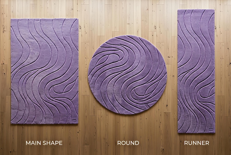 Lavender Wavy Tufted Rug, Modern Abstract Soft Carpet, Minimalist Floor ...