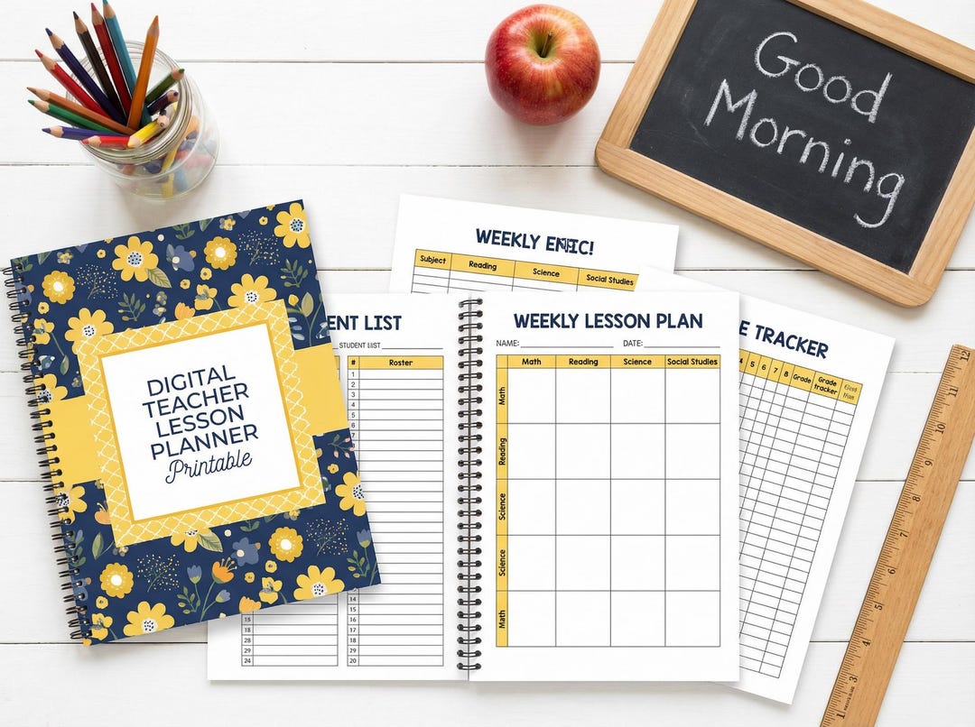 Teacher Lesson Planner Printable | Academic Year, Grade Tracker, Roster ...
