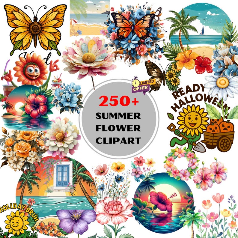 250+ Summer Flower Clipart Bundle | Floral PNG Bundle | Tropical Flower ...