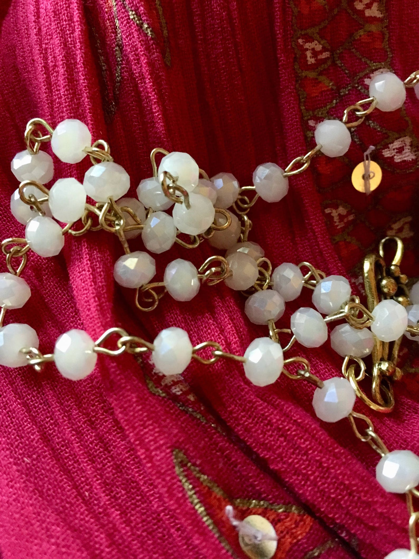 White and Gold Bead Chain Necklace With Vintage Repurposed Pendant - Etsy