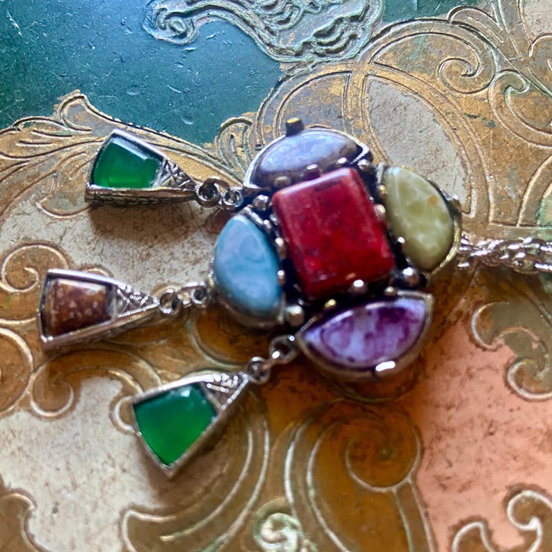 Vintage Jacobite Scottish Celtic Art Glass Agate Pendant Necklace 1960s ...
