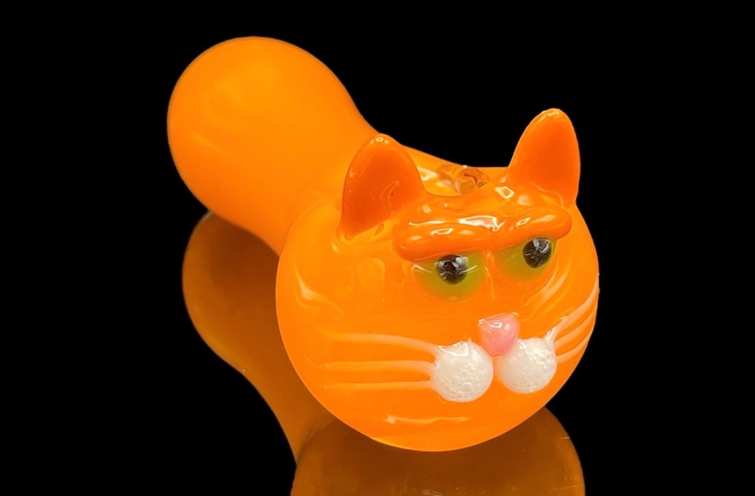 Orange Tabby Cat Pipe, Hand Blown Glass, Smoking Pipe, Glass Art ...