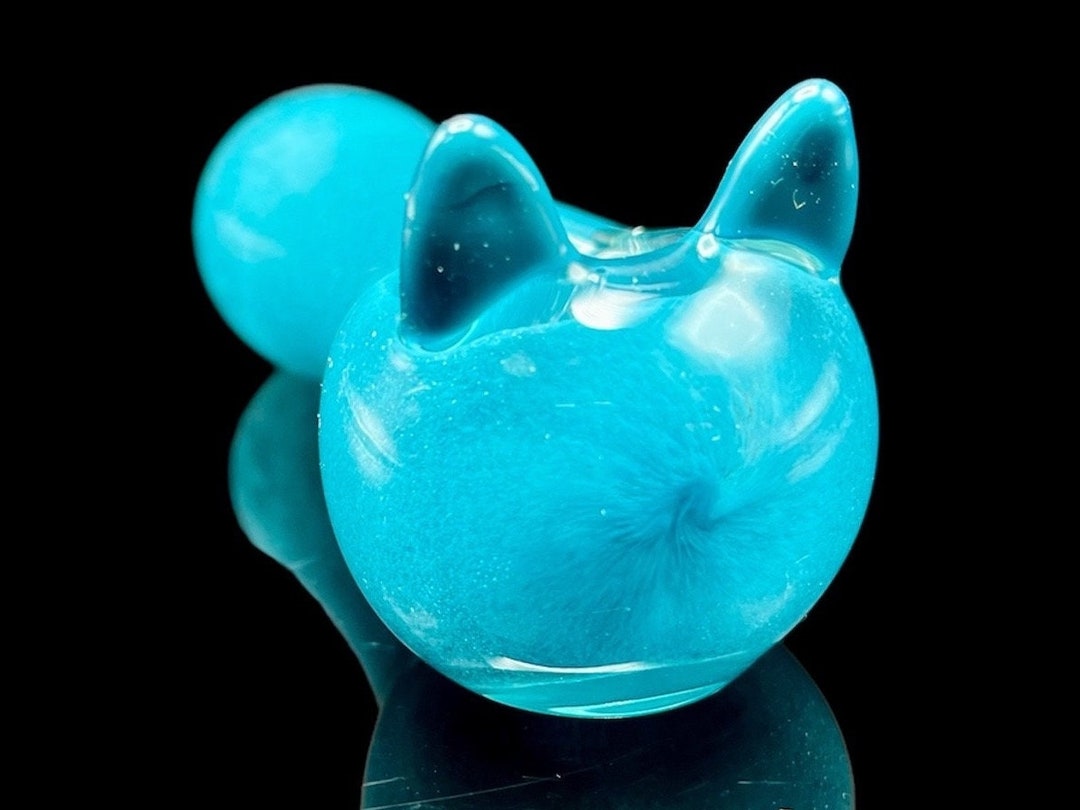 Hand Blown Teal Cat Glass Pipe, Glass Art - Etsy
