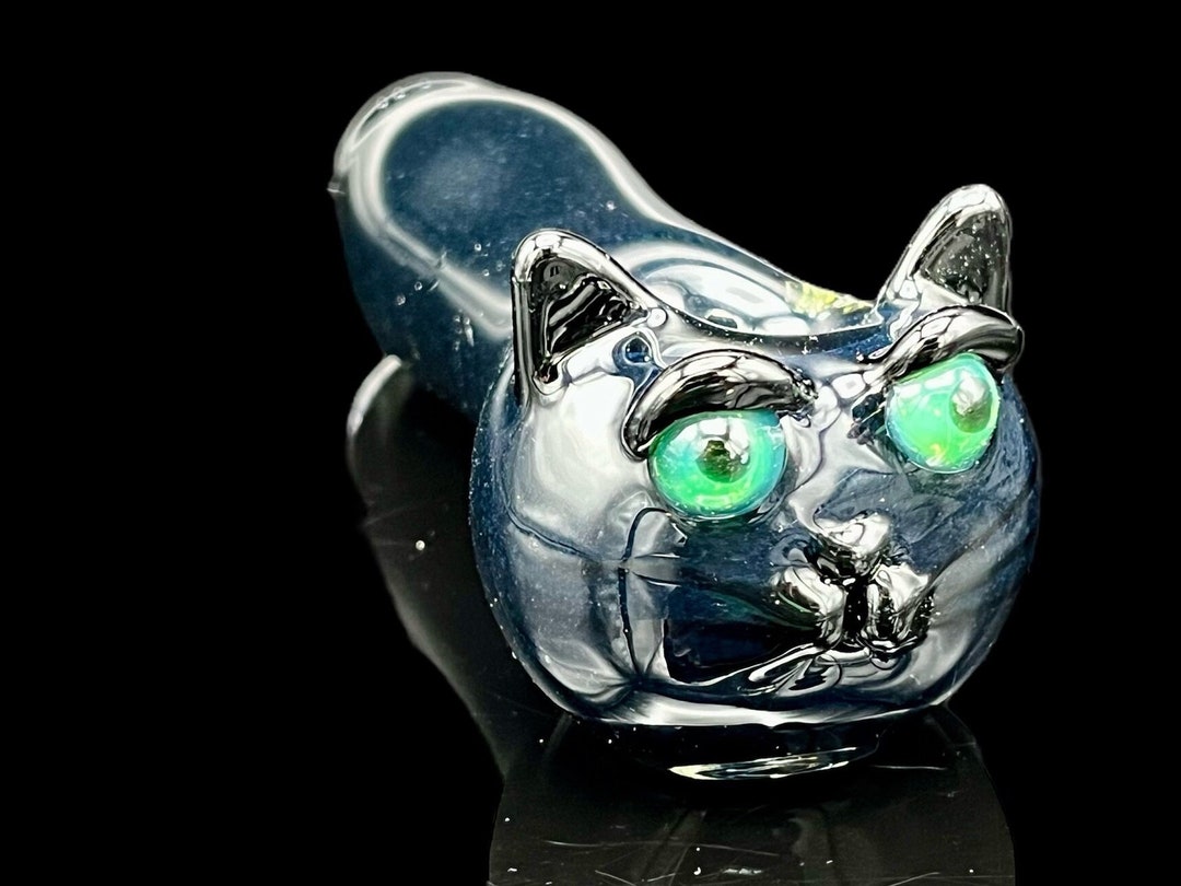 Hand Blown and Sculpted Black Cat Glass Pipe, Glass Art, Made for Cat ...