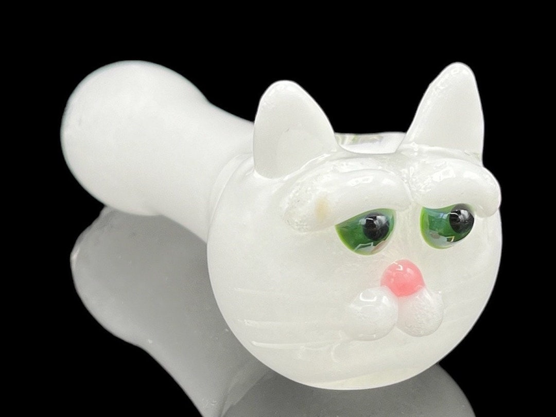 Hand Blown White Cat Pipe, Cat Lover, Animal, Glass Art, One of a Kind ...