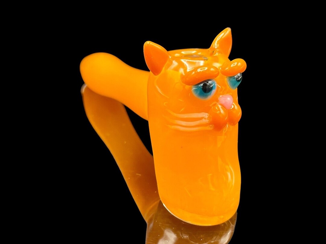 Hand Blown and Sculpted Orange Tabby Cat Hammer Glass Pioe, Glass Cat ...