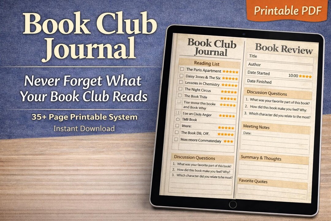 Book Club Reading Journal Printable | Book Tracker and Discussion ...
