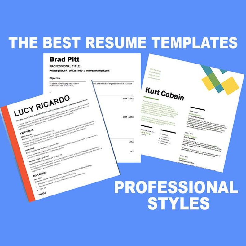 Quick, Easy Professional Resume Templates - Instant Download - Etsy