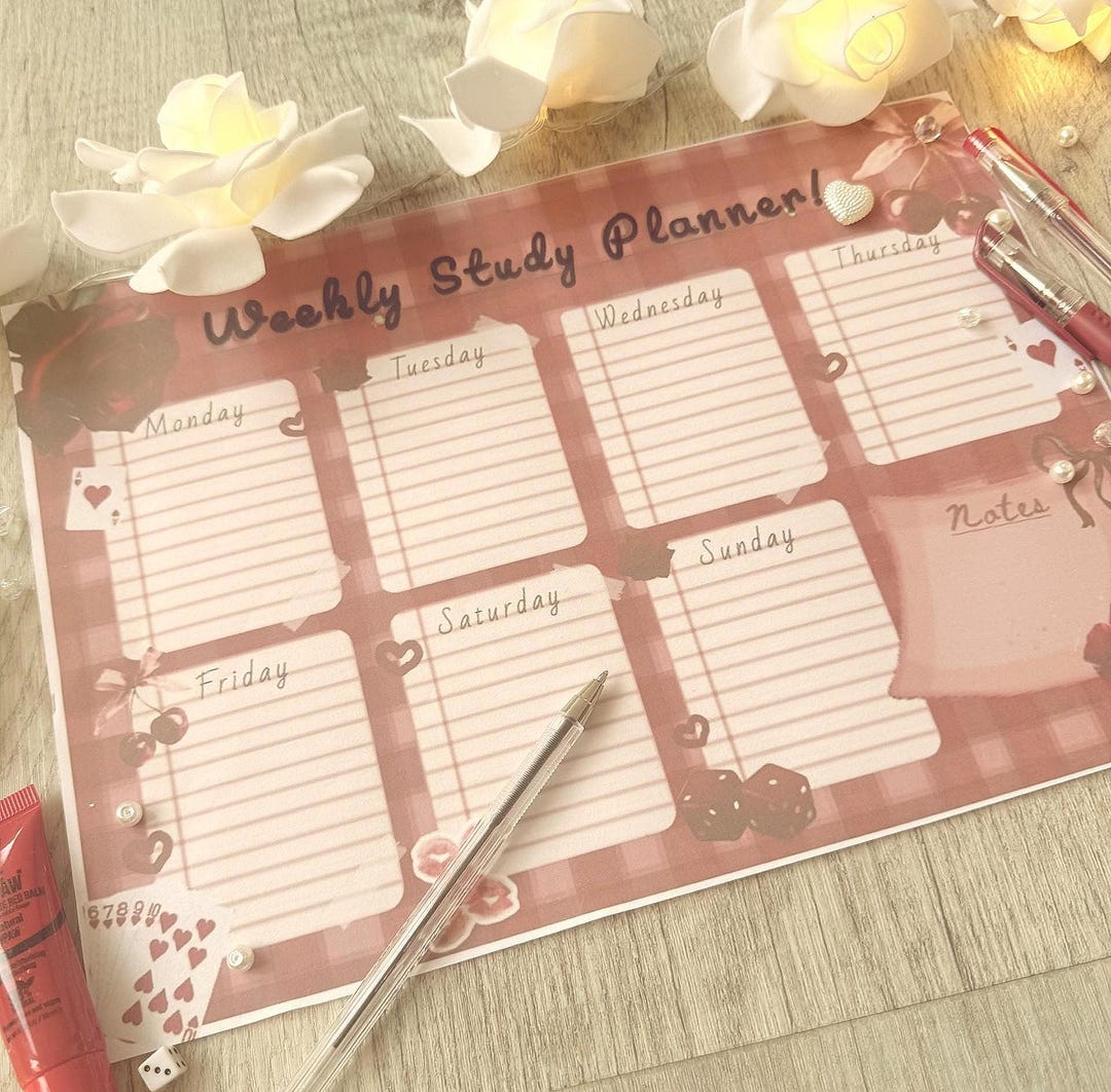 Weekly Study Planner Printable | Aesthetic Red Planner | GCSE Revision ...