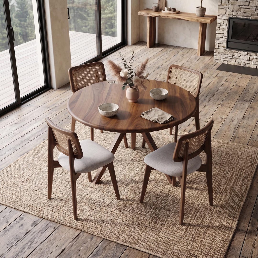 Round Dining Table for Small Spaces, Modern Compact Wooden Table Setup ...