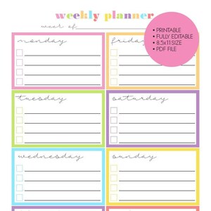Printable EDITABLE Weekly Planner Calendar, 8.5x11, Color Blocks - Etsy