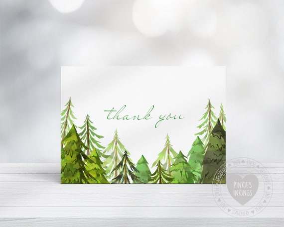 Green Forest Trees Watercolor Thank You Note Cards 8ct - Etsy