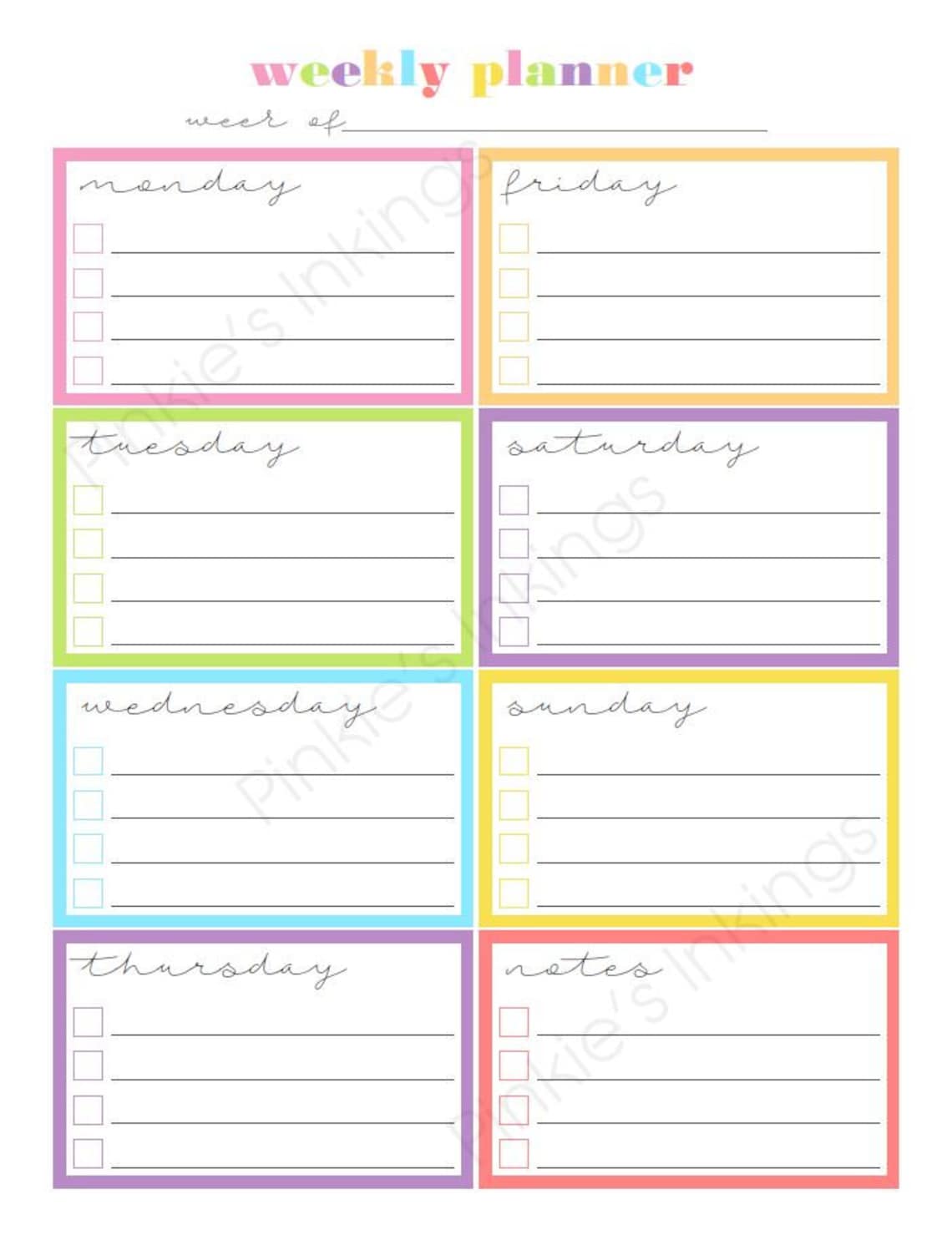 Printable EDITABLE Weekly Planner Calendar, 8.5x11, Color Blocks - Etsy