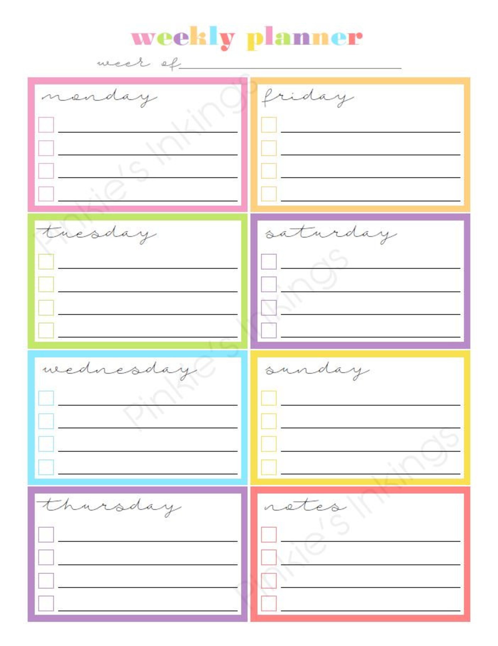 Printable EDITABLE Weekly Planner Calendar, 8.5x11, Color Blocks - Etsy