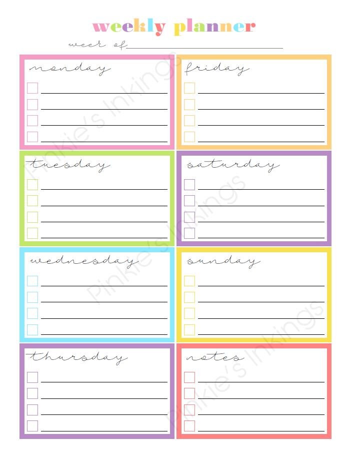 Printable EDITABLE Weekly Planner Calendar, 8.5x11, Color Blocks - Etsy
