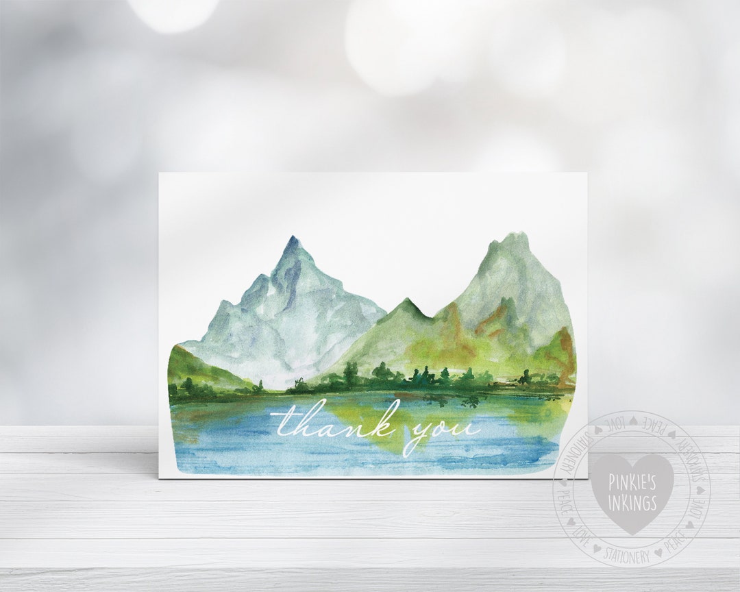 Mountain and Lake, Watercolor, Thank You Note Cards, 8ct - Etsy