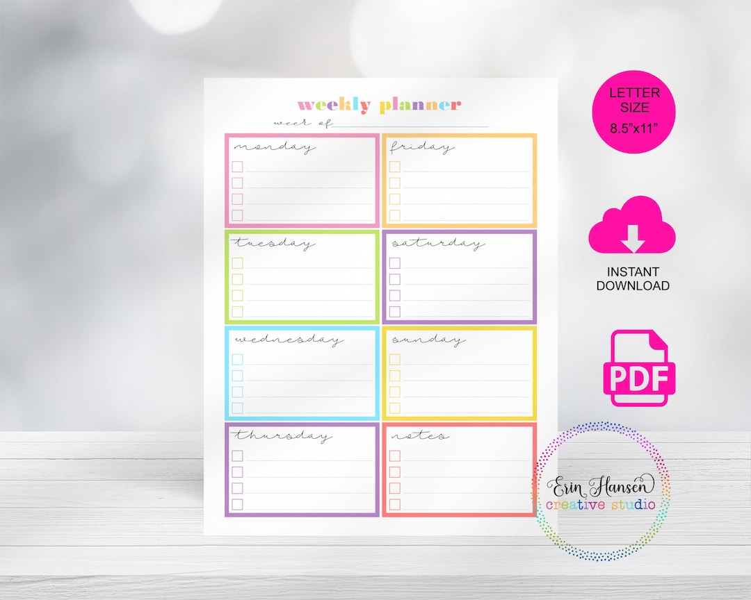 Printable EDITABLE Weekly Planner Calendar, 8.5"x11", Color Blocks - Etsy