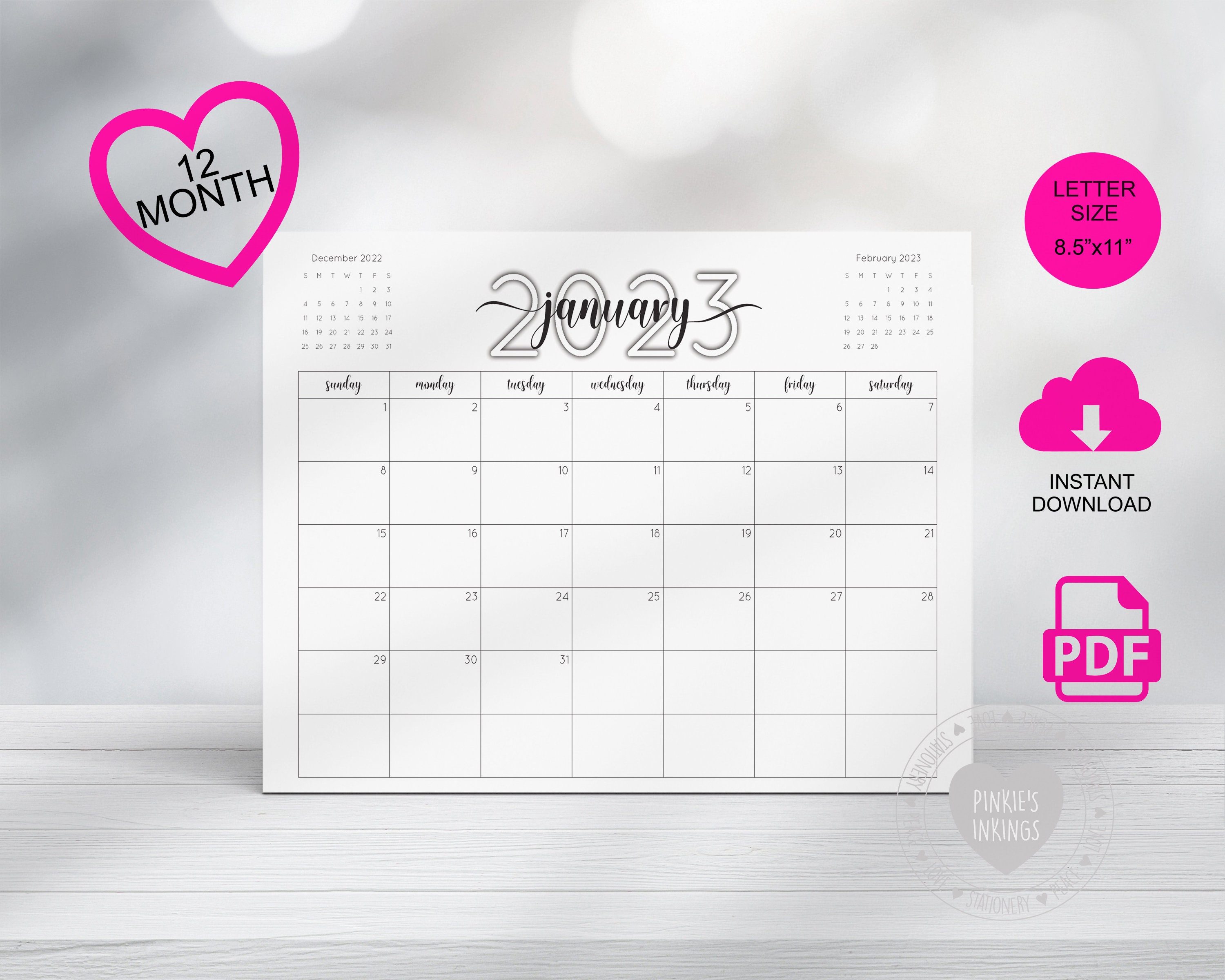 PRINTABLE 11x8.5 2023 Monthly Calendar Black Tie - Etsy