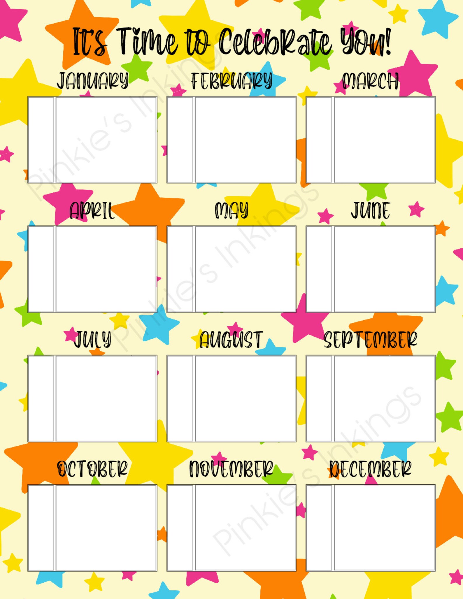 Printable EDITABLE 8.5x11 Year at A Glance, Birthday List, Stars - Etsy