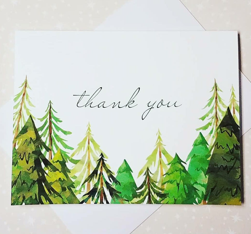 Green Forest Trees Watercolor Thank You Note Cards 8ct | Etsy