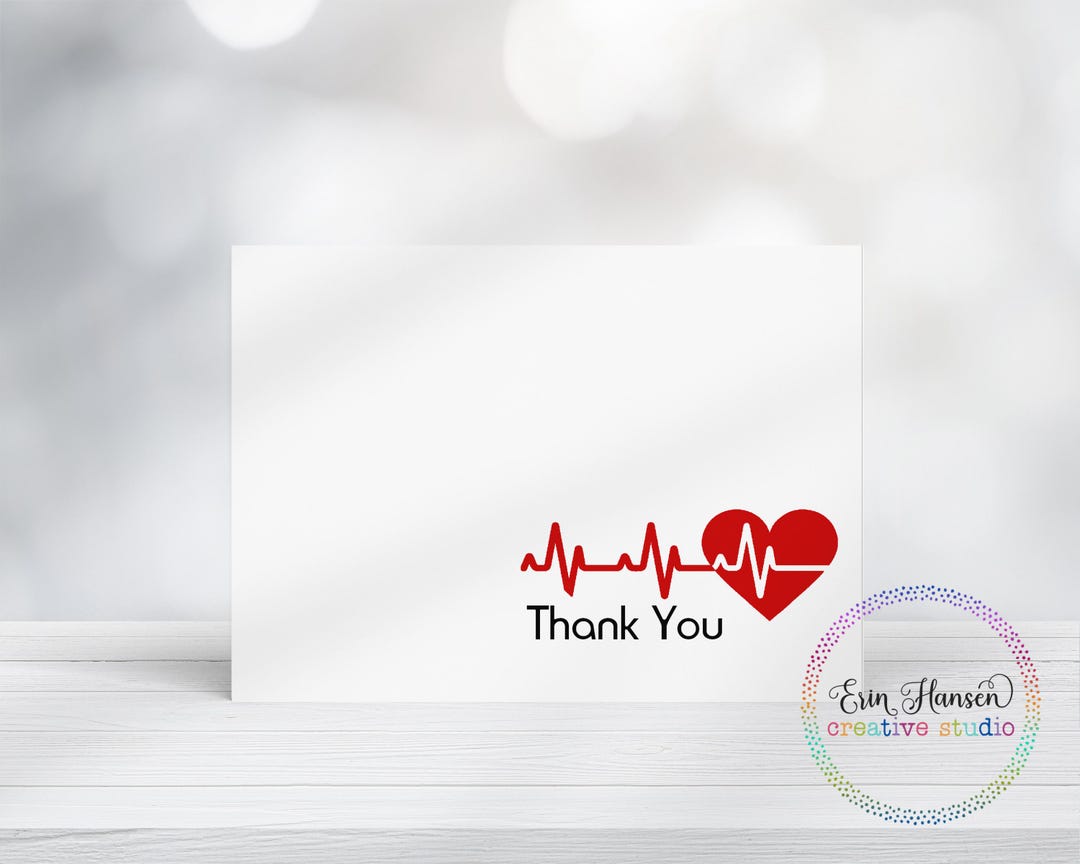 Buy Red EKG Heart Thank You Cards – Pack of 8 – Medical Note Cards ...