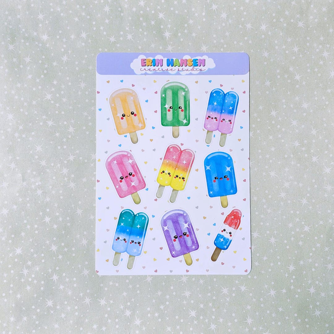 Kawaii Popsicle Sticker Sheet: Weatherproof Matte, Watercolor Art - Etsy