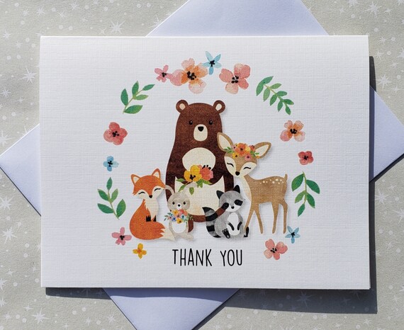 Woodland Animals Watercolor Thank You Note Cards 8ct | Etsy