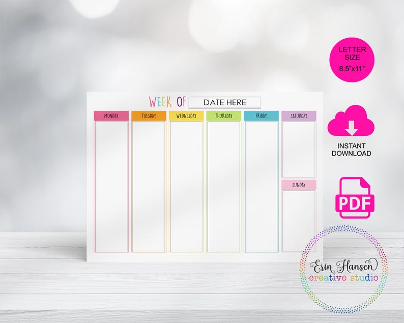 Printable EDITABLE Weekly Calendar, 11"x8.5", Pastel Rainbow - Etsy