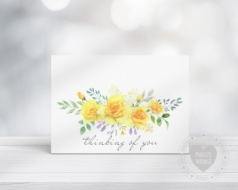 Yellow Roses, Watercolor Thinking of You Note Cards 8ct - Etsy