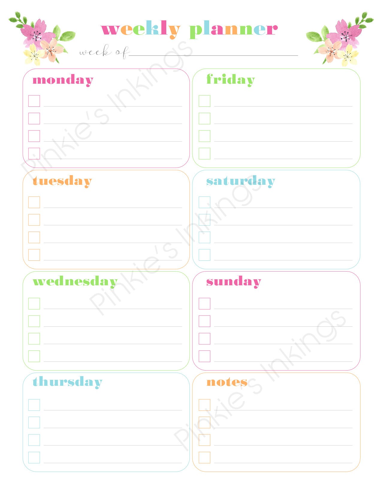 Printable EDITABLE Weekly Planner Calendar - Etsy