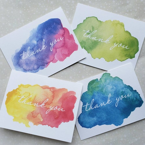 Colorful Rainbow Watercolor Thank You Note Cards 8ct | Etsy