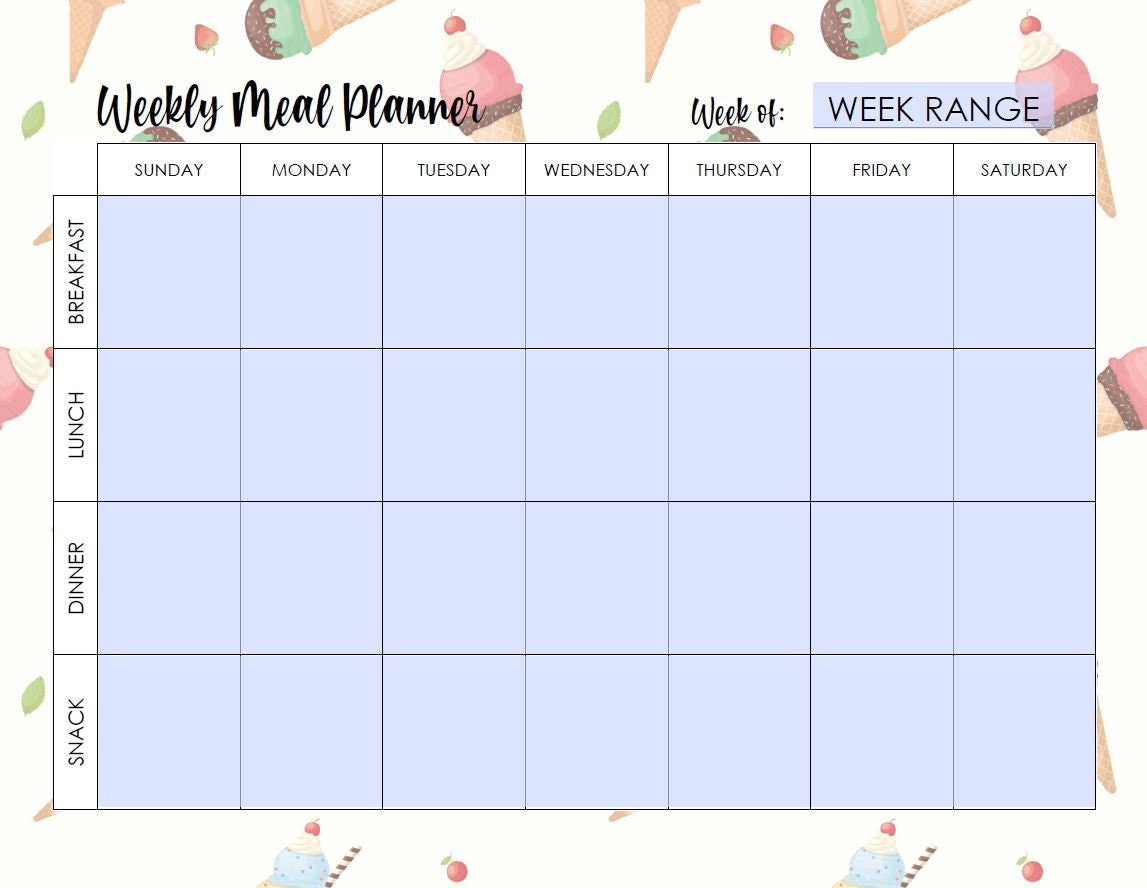 Printable EDITABLE 11x8.5 Monthly-weekly Meal | Etsy