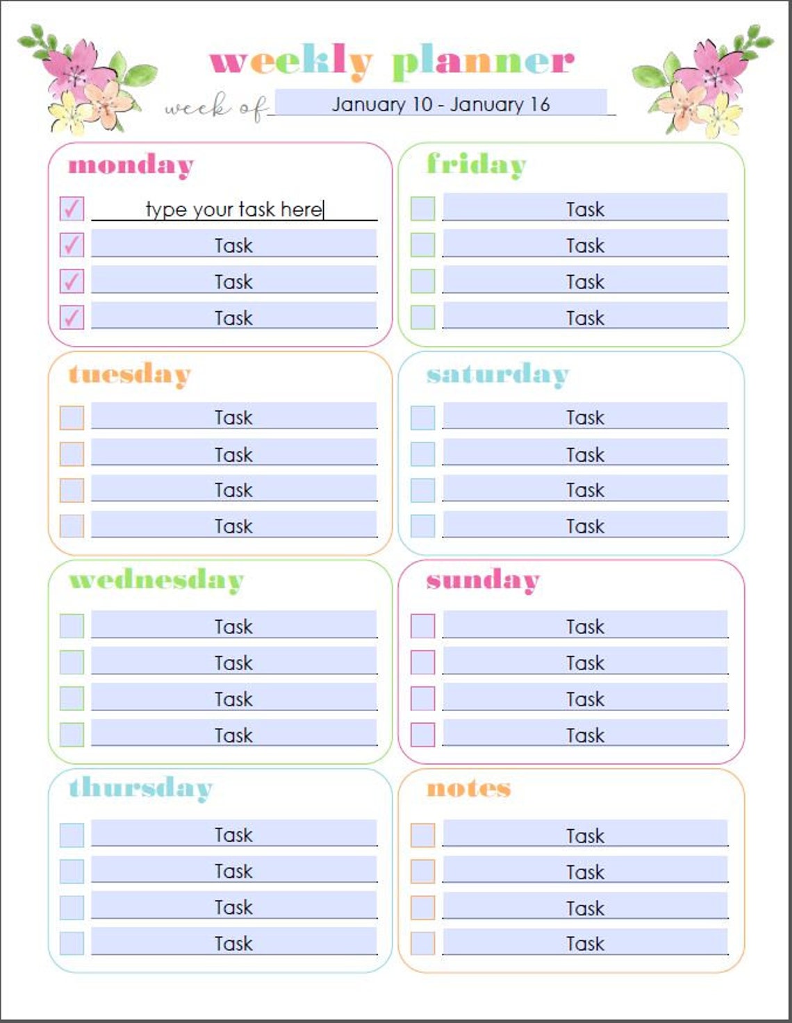 Printable EDITABLE Weekly Planner Calendar | Etsy