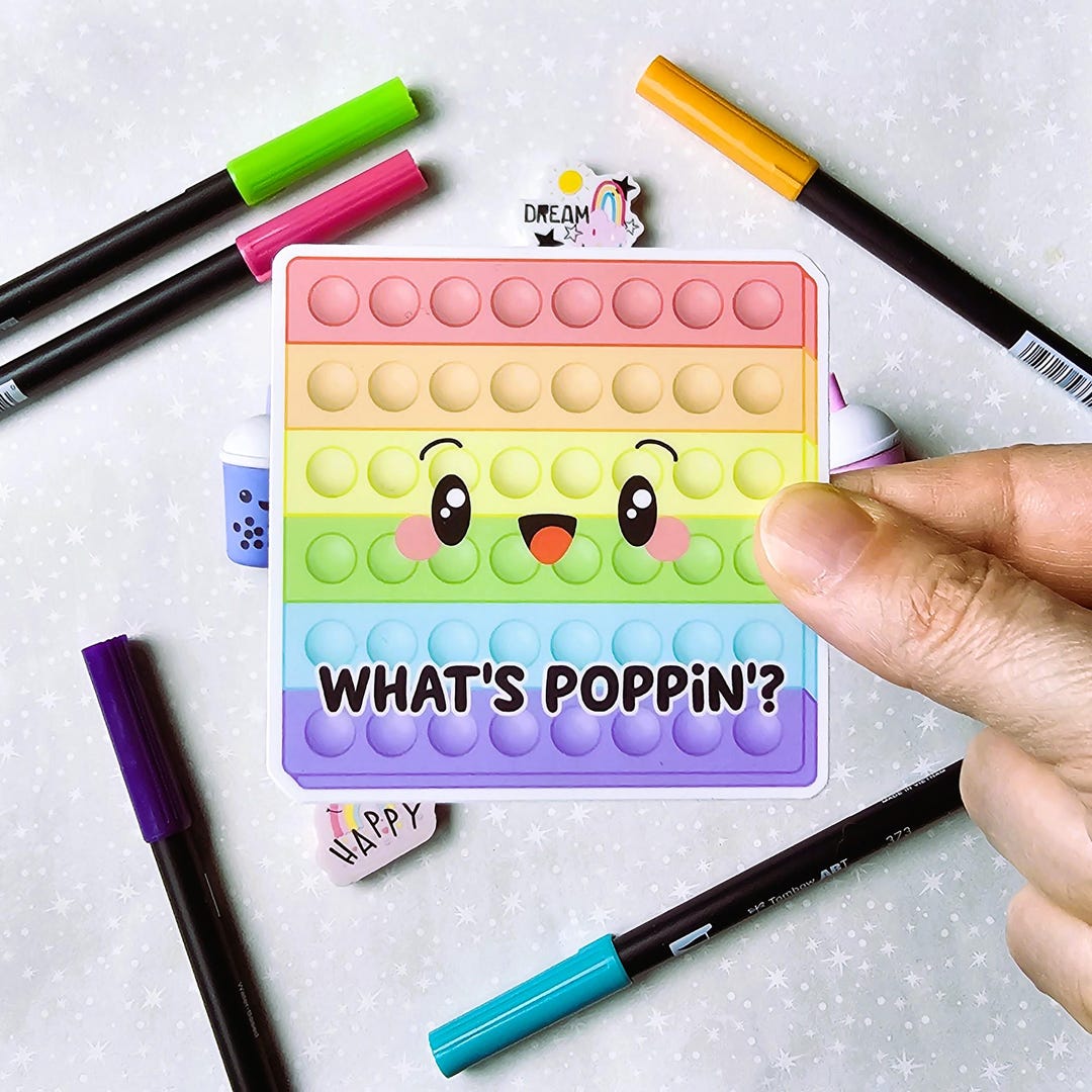 Vinyl Sticker, Kawaii Poppit, What's Poppin', Single Sticker - Etsy